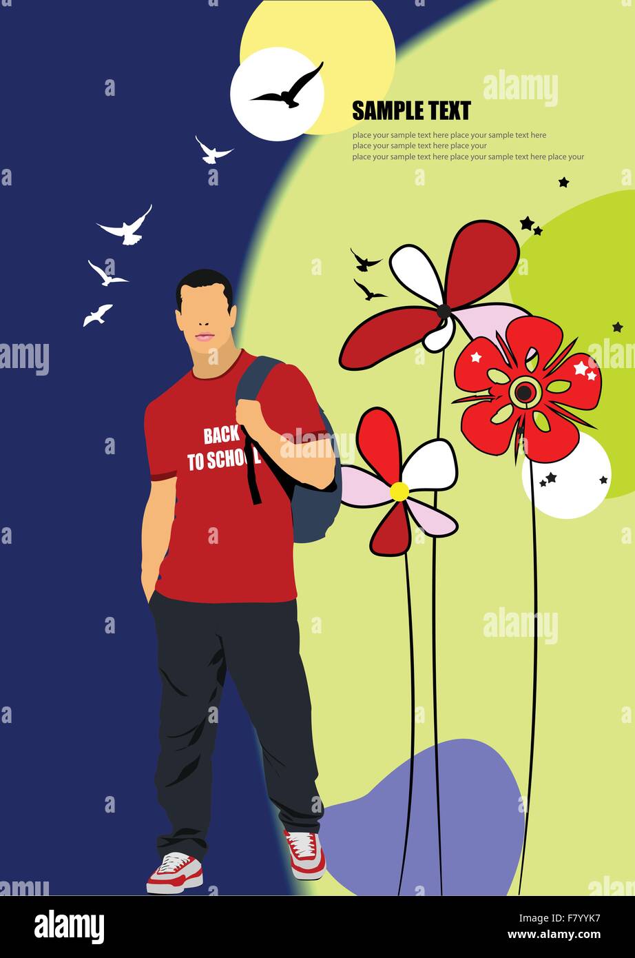 Summer background with young man image. Vector illustration Stock ...