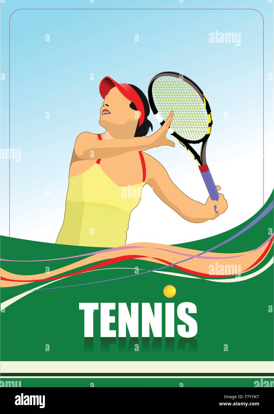 Woman Tennis player poster. Colored Vector illustration for desi Stock ...