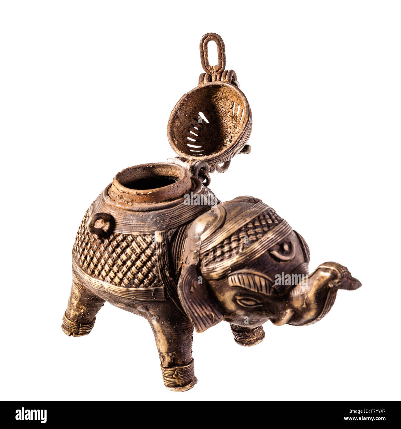 an ancient elephant shaped indian censer isolated over a white ...