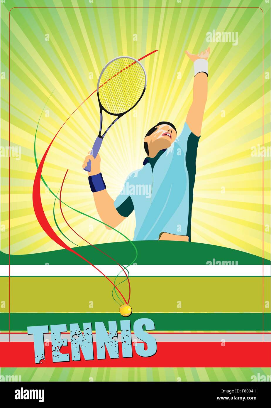 Man Tennis player poster. Colored Vector illustration for design Stock ...