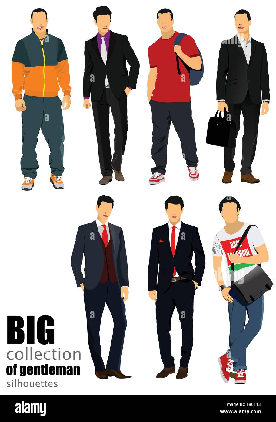 Collection of handsome young men. Businessmen. Vector illustrati Stock ...