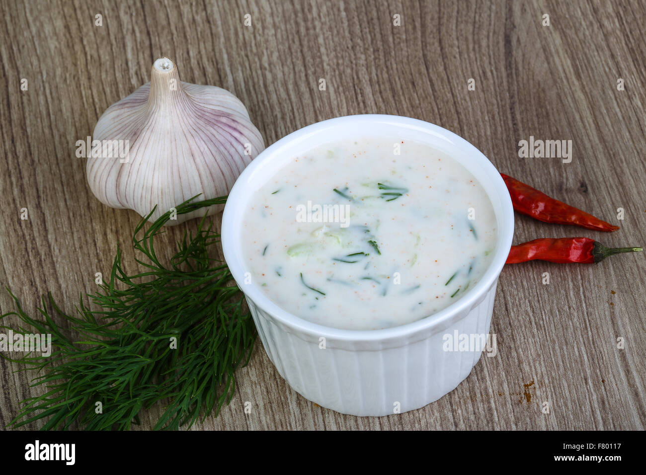 Greek traditional cuisine - Tzatziki with cucmber and dill Stock Photo ...
