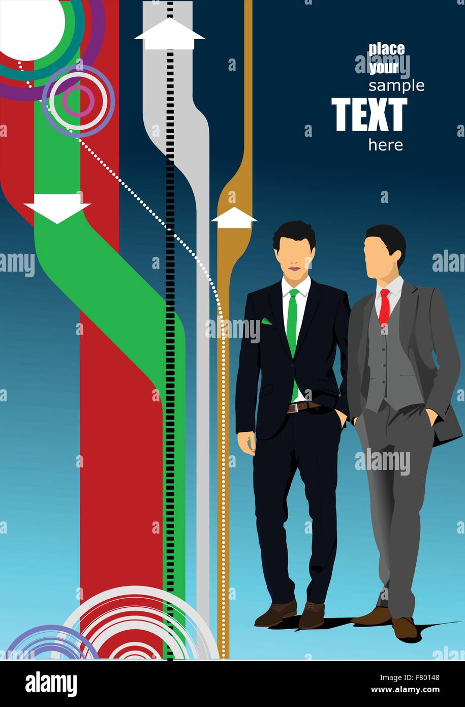 Two young handsome men on hi-tech background. Businessman. Vecto Stock ...