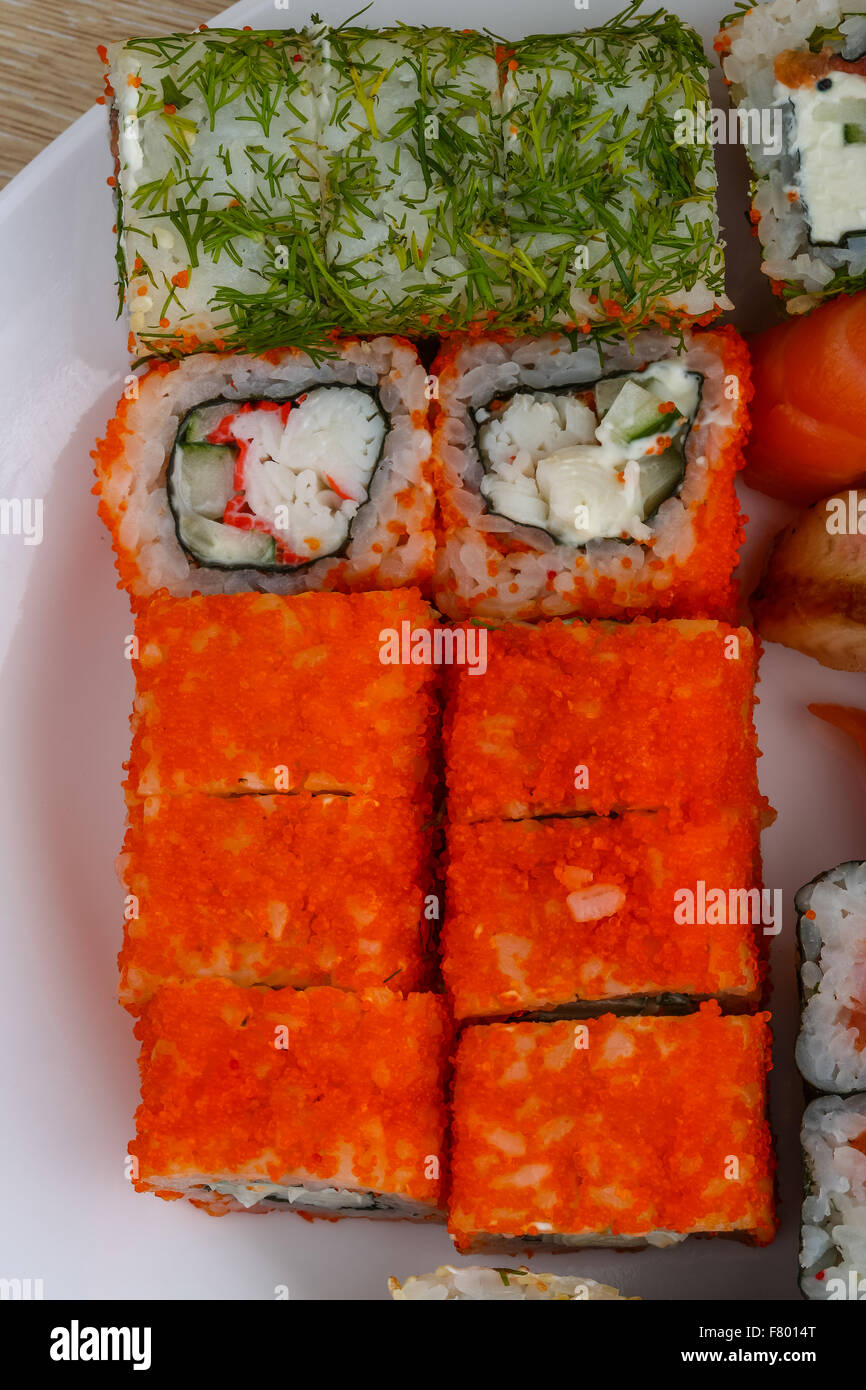Japan traditional cusine - fresh cold sushi set Stock Photo - Alamy