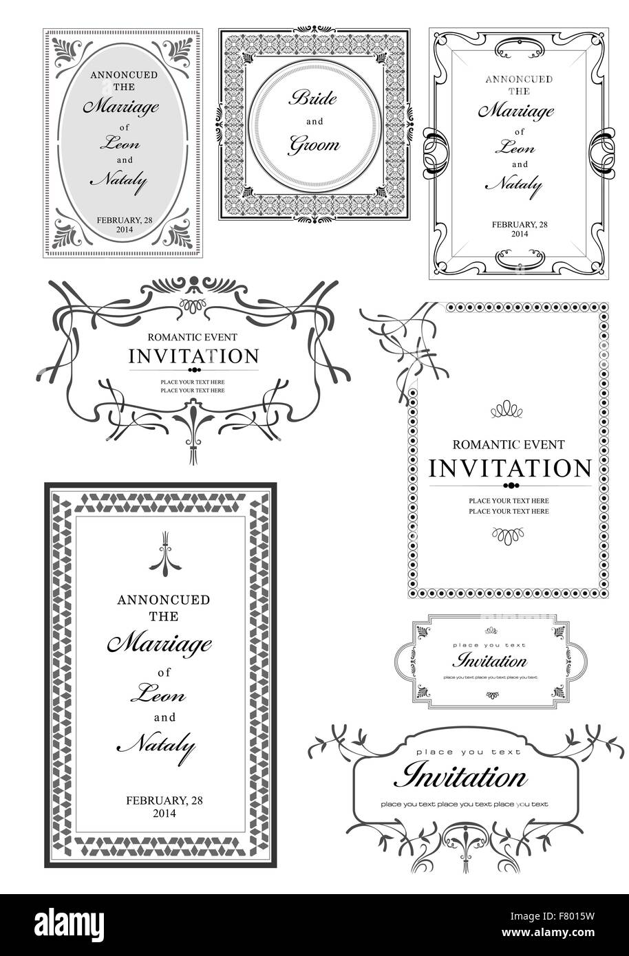Set of ornate vector frames and ornaments with sample text. Perf Stock ...