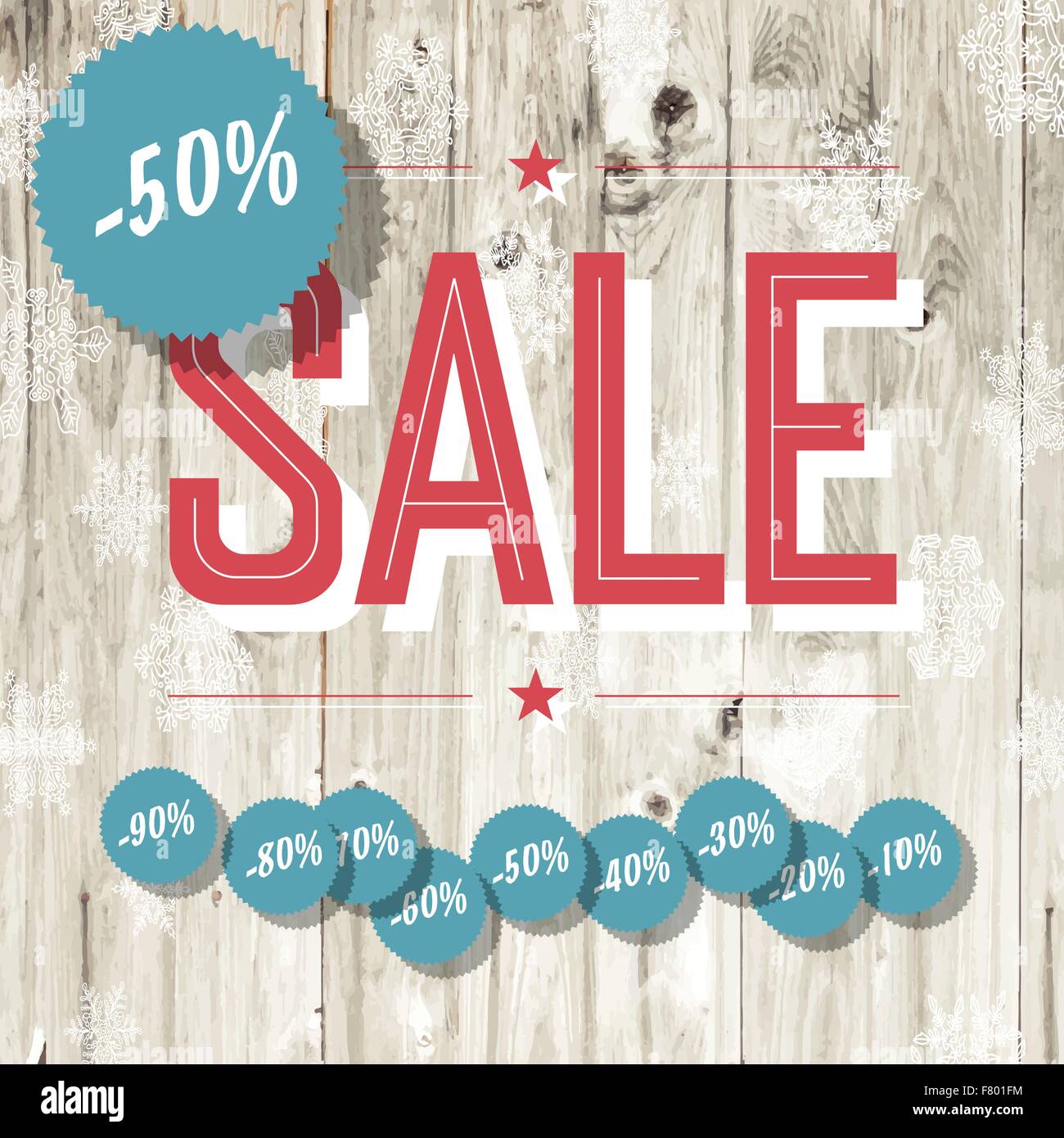 Sale retro poster. Template with wooden texture and different di Stock ...