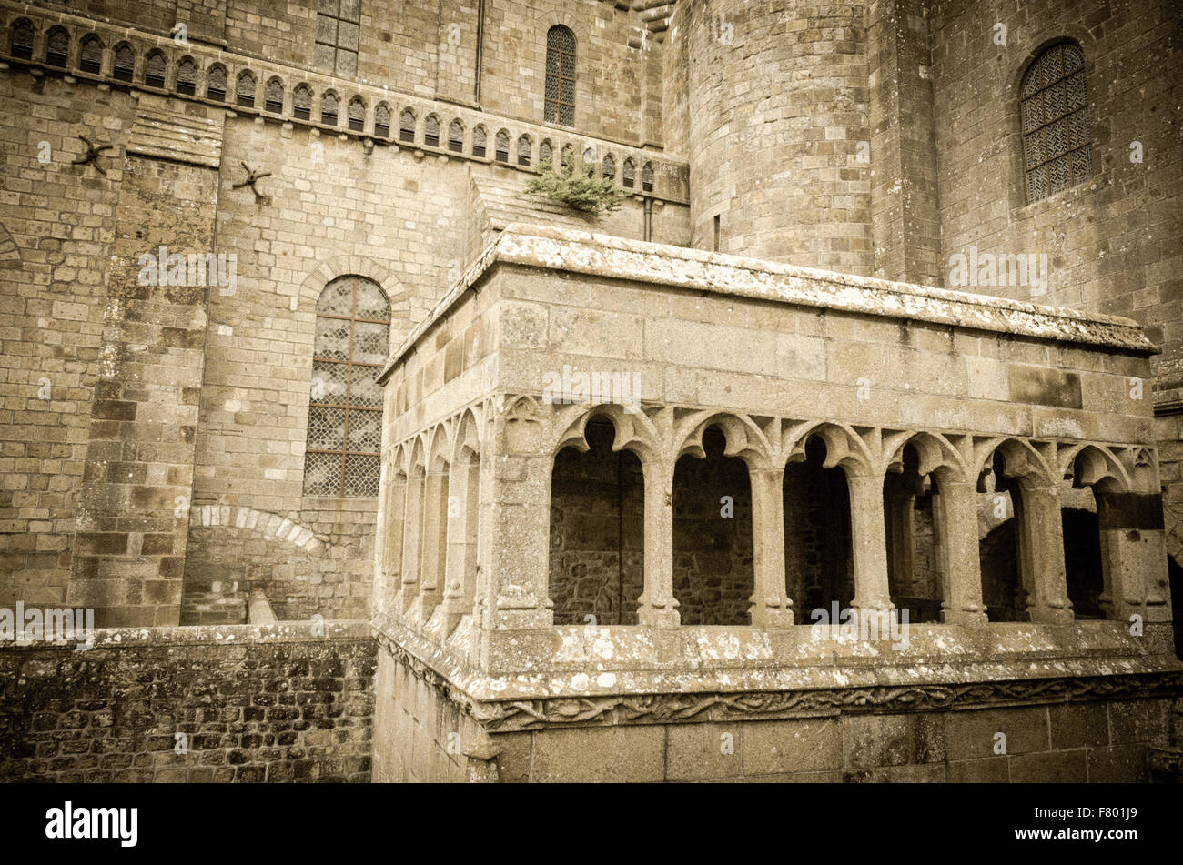 Abbey architecture, Mont Saint-Michel monastery, Normandy, France Stock ...