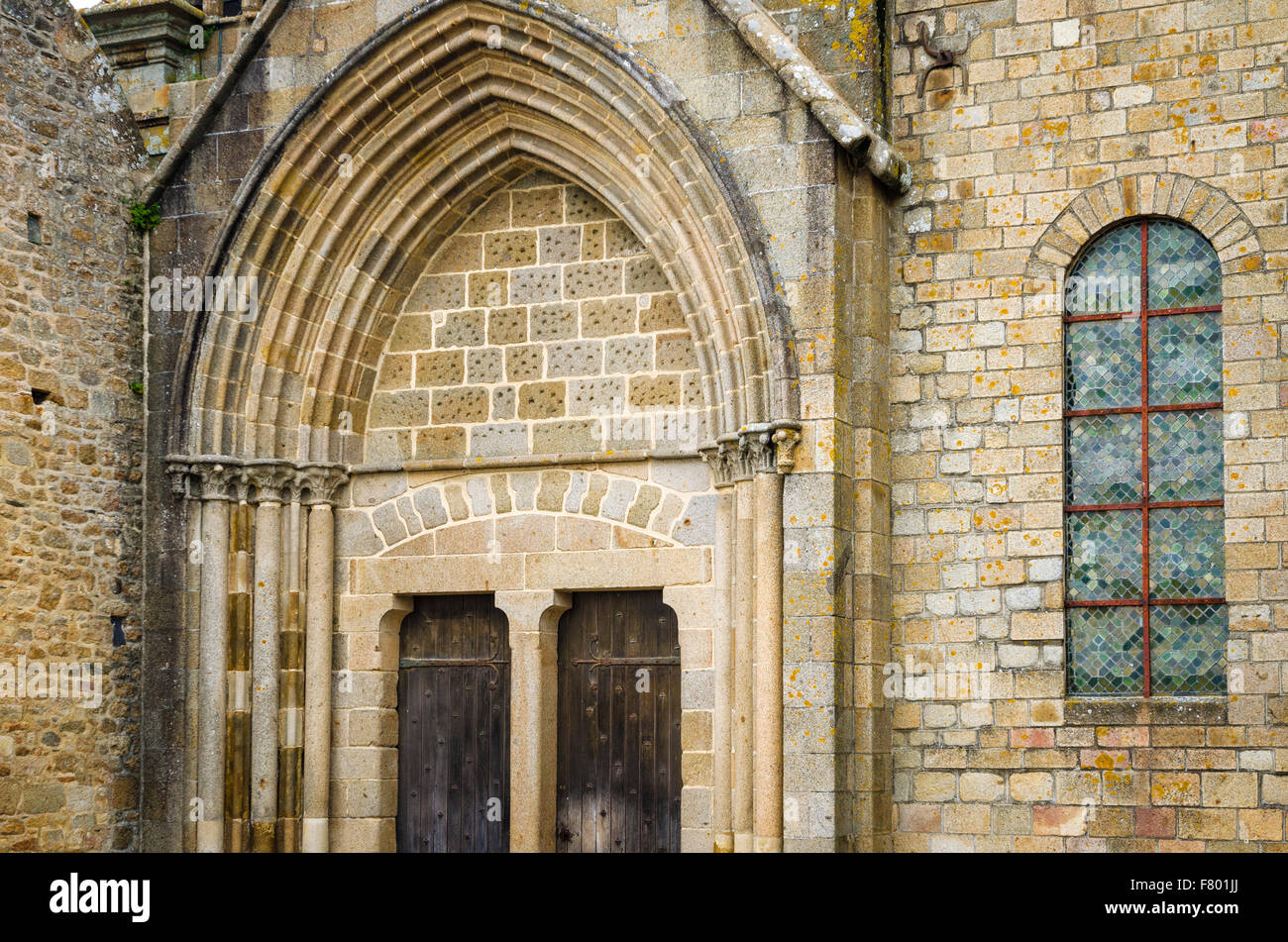 Abbey door, Mont Saint-Michel monastery, Normandy, France Stock Photo ...