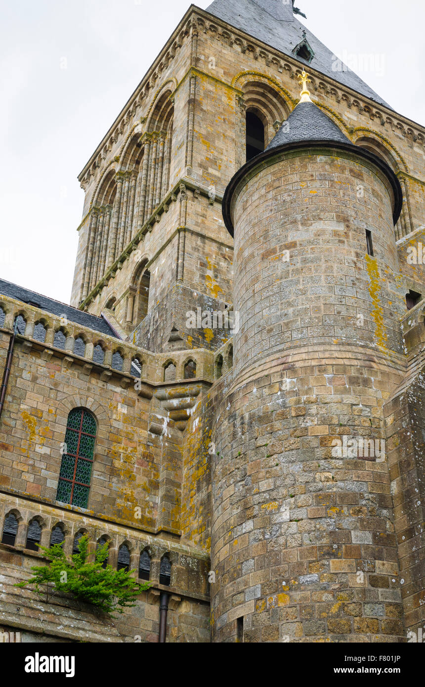 Abbey turret and bell tower, Mont Saint-Michel monastery, Normandy ...