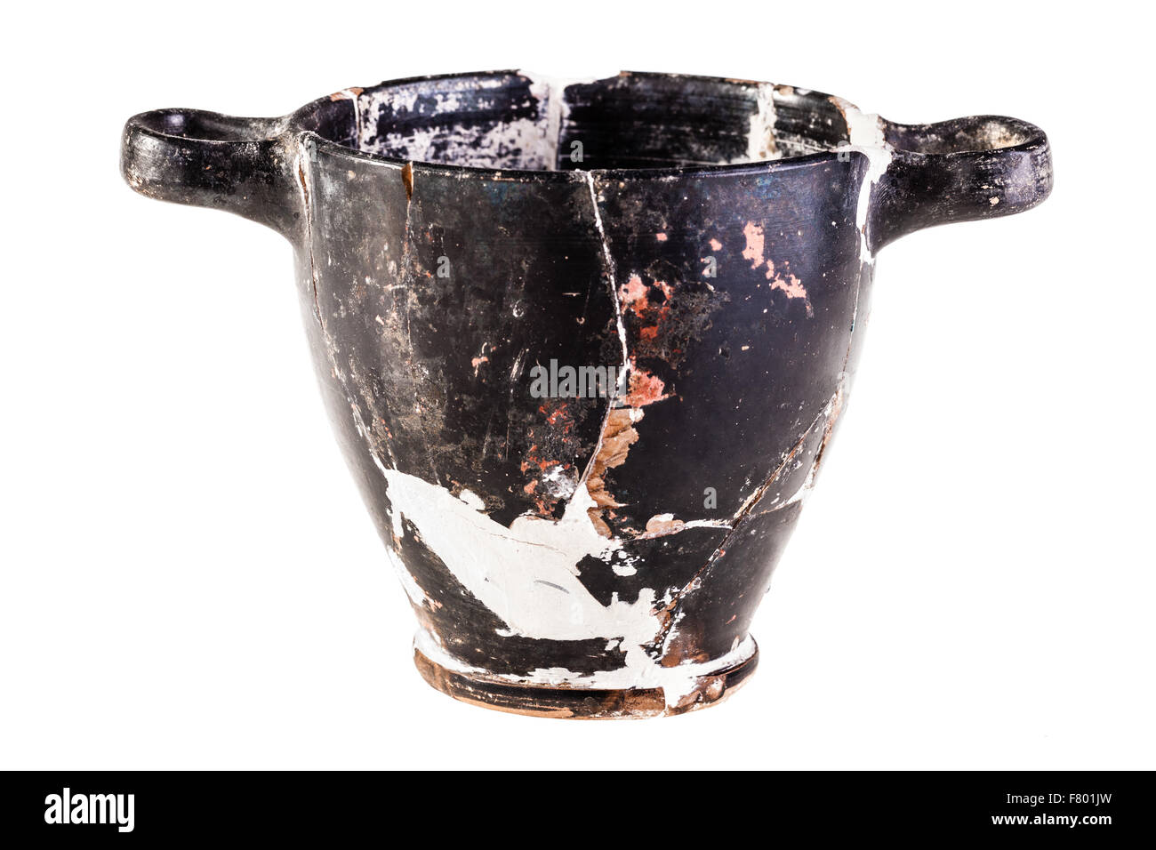 Apulian black pottery ancient Canosan skiphos vase isolated over a ...