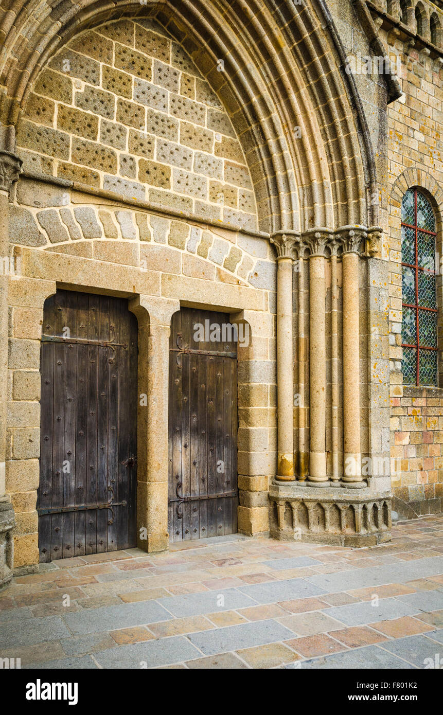 Abbey door, Mont Saint-Michel monastery, Normandy, France Stock Photo ...