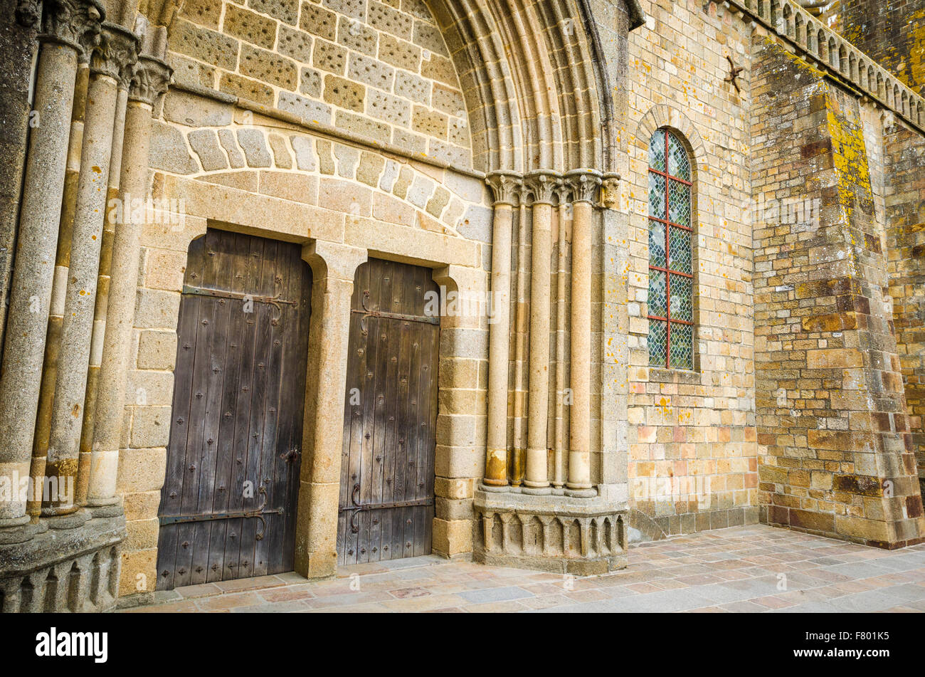 Abbey door, Mont Saint-Michel monastery, Normandy, France Stock Photo ...