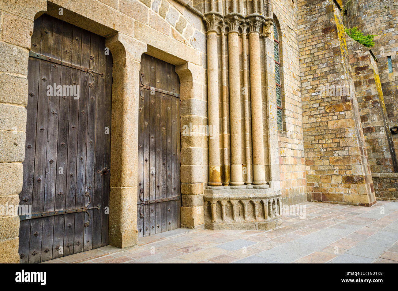 Abbey door, Mont Saint-Michel monastery, Normandy, France Stock Photo ...