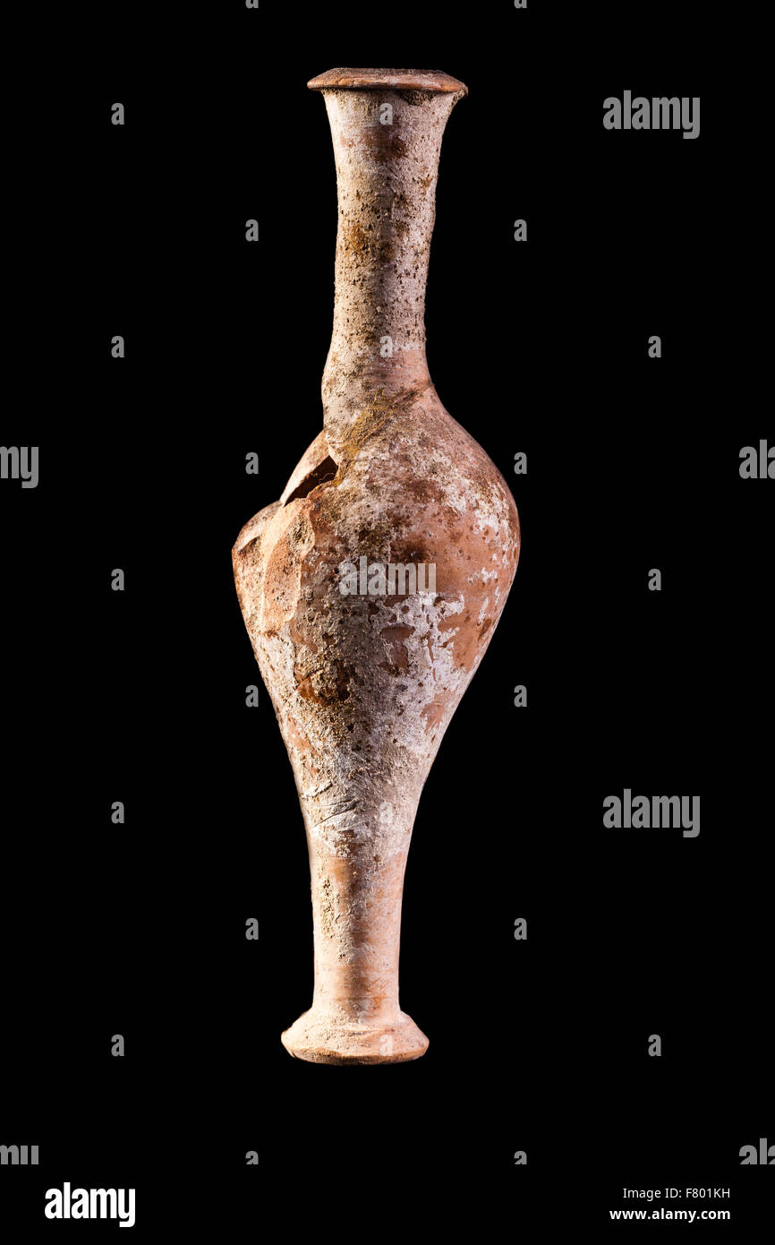 Apulian pottery ancient venusian ointment jar isolated over a black ...
