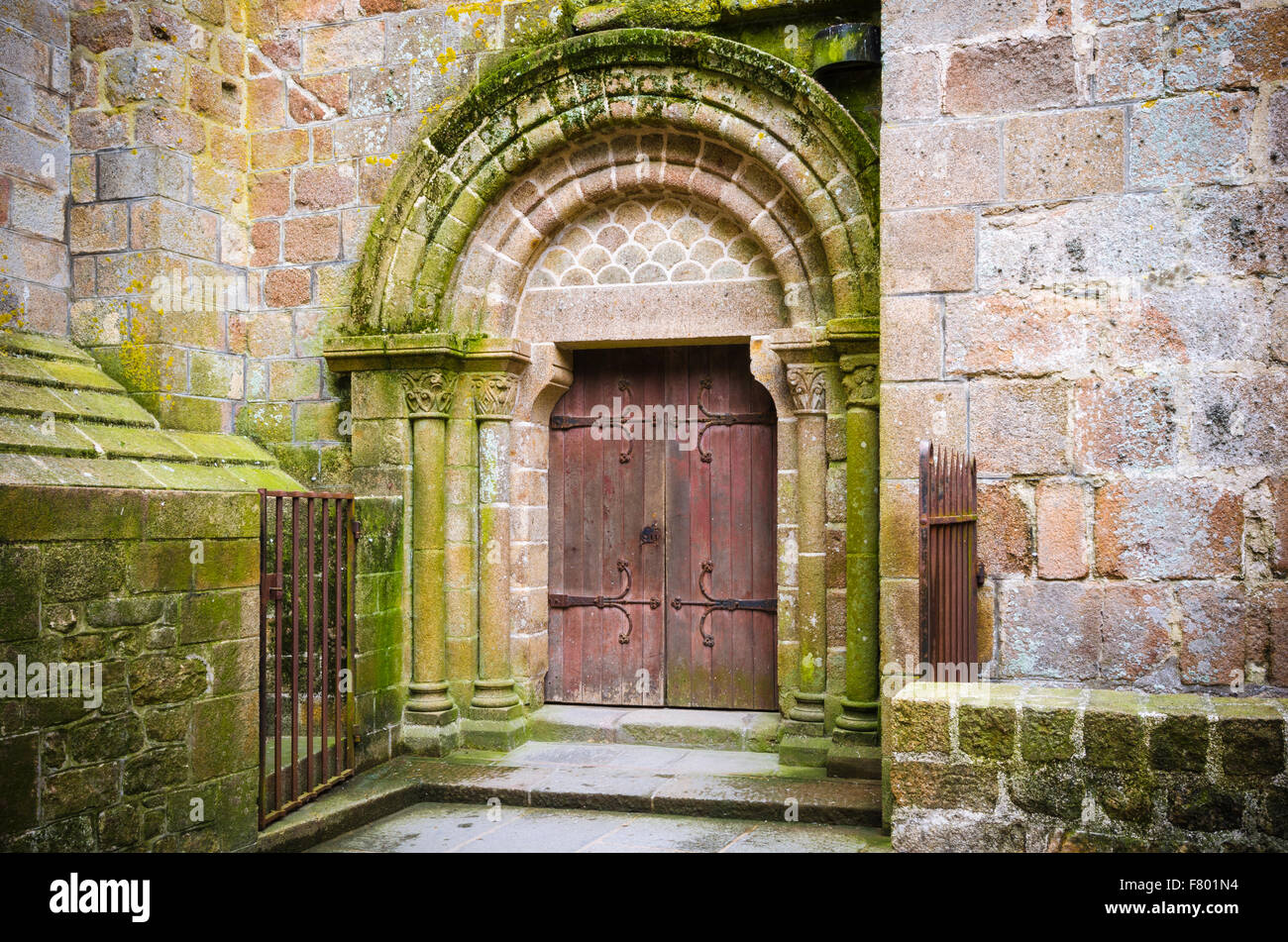 Abbey door, Mont Saint-Michel monastery, Normandy, France Stock Photo ...