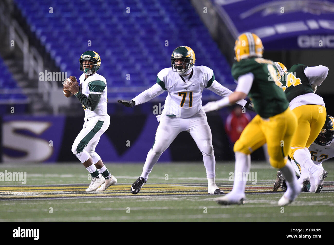Baltimore, MD, USA. 03rd Dec, 2015. Dundalk quarterback Darrius Sample ...
