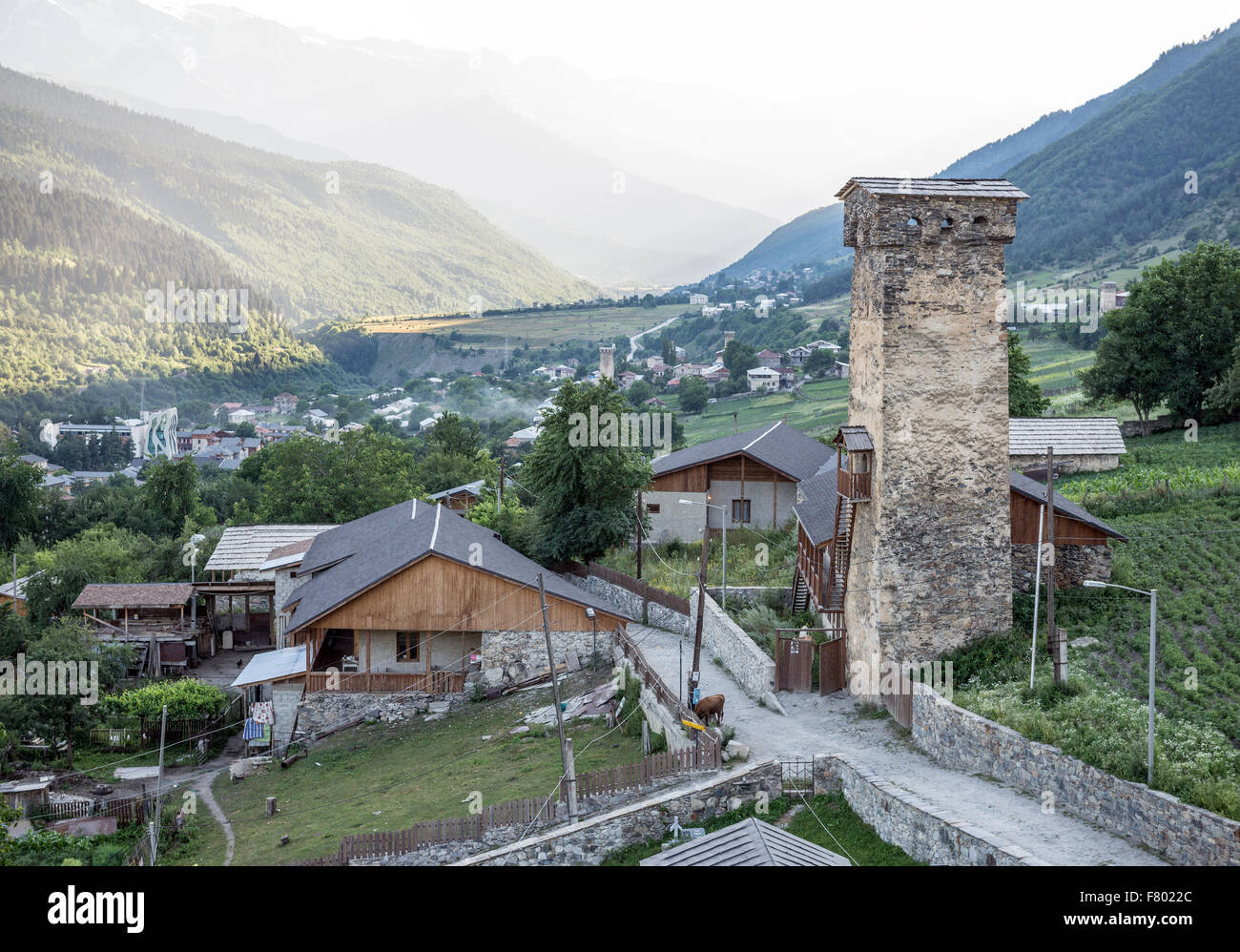 svanetian towers in Mestia town, Samegrelo-Zemo Svaneti region in ...