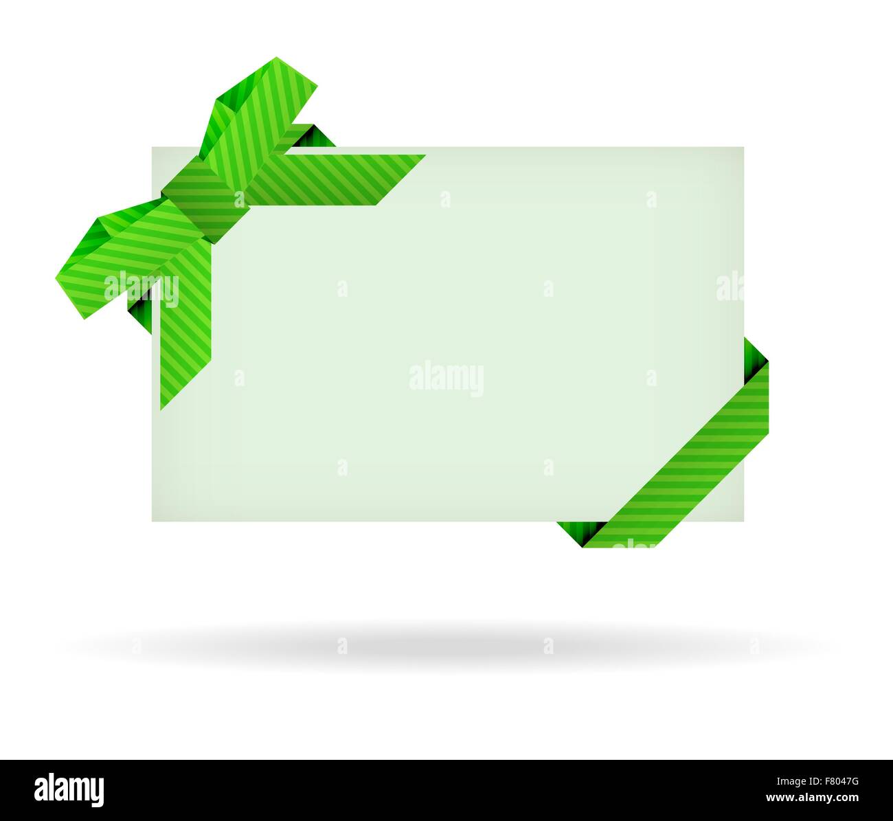 green gift card with dashed ribbon, dashed bow and shadow on whi Stock ...