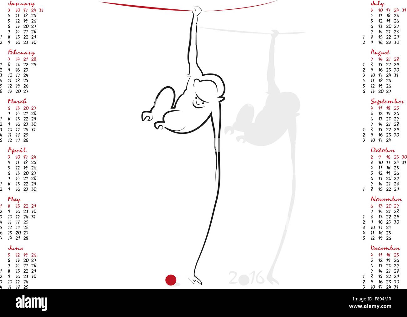 Calendar 2016 in vector isolated on white background. The Year of the ...