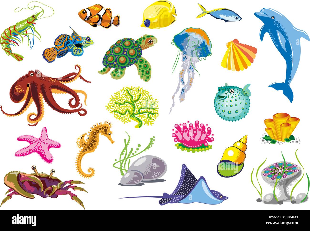 Set of Sea Animals. Vector illustration Stock Vector Image & Art - Alamy