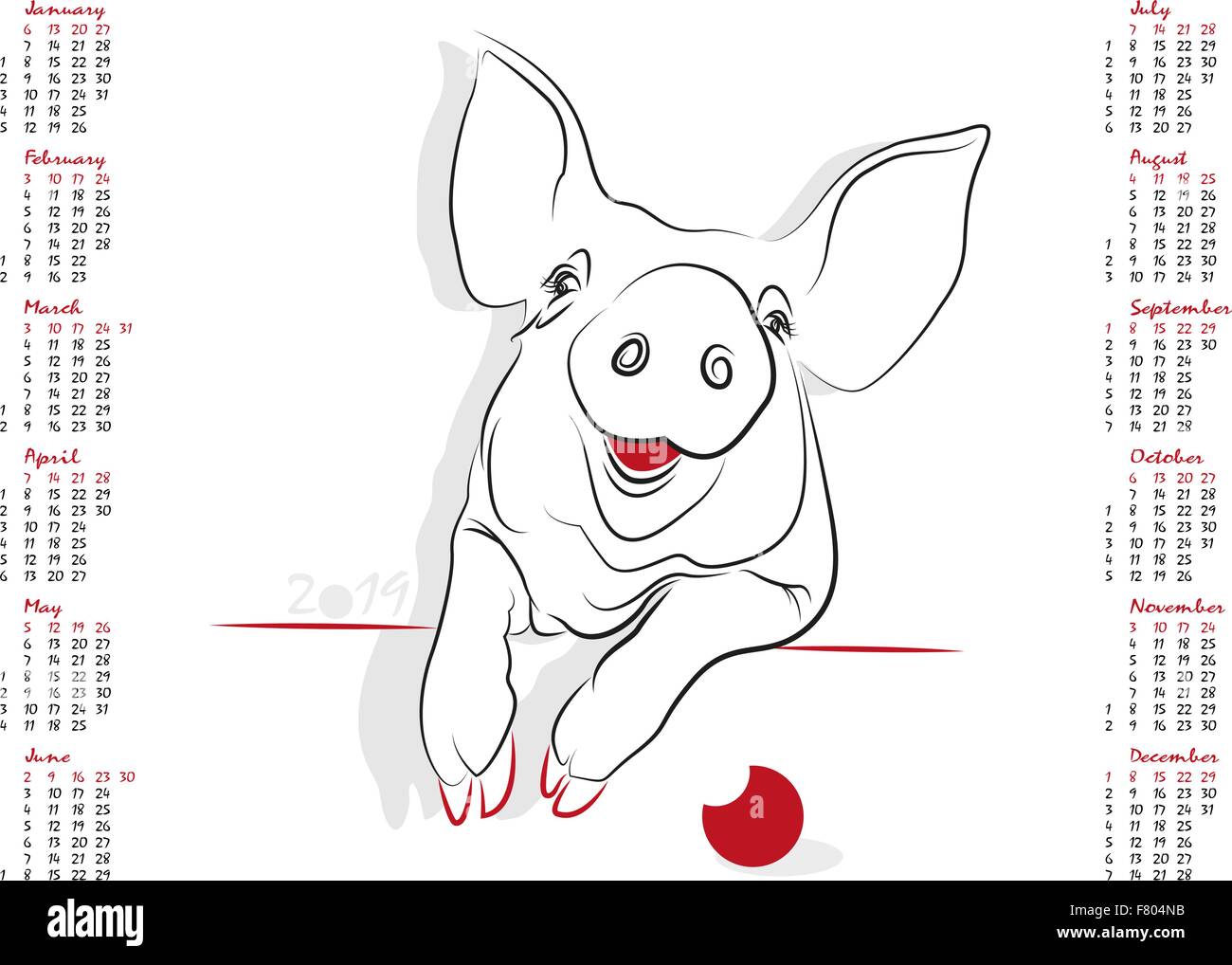 Calendar 2019 in vector isolated on white background. The Year of the ...