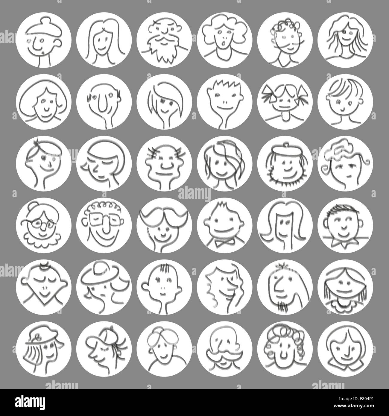 Set of hand drawn cartoon avatars people faces with expressions. Vector ...