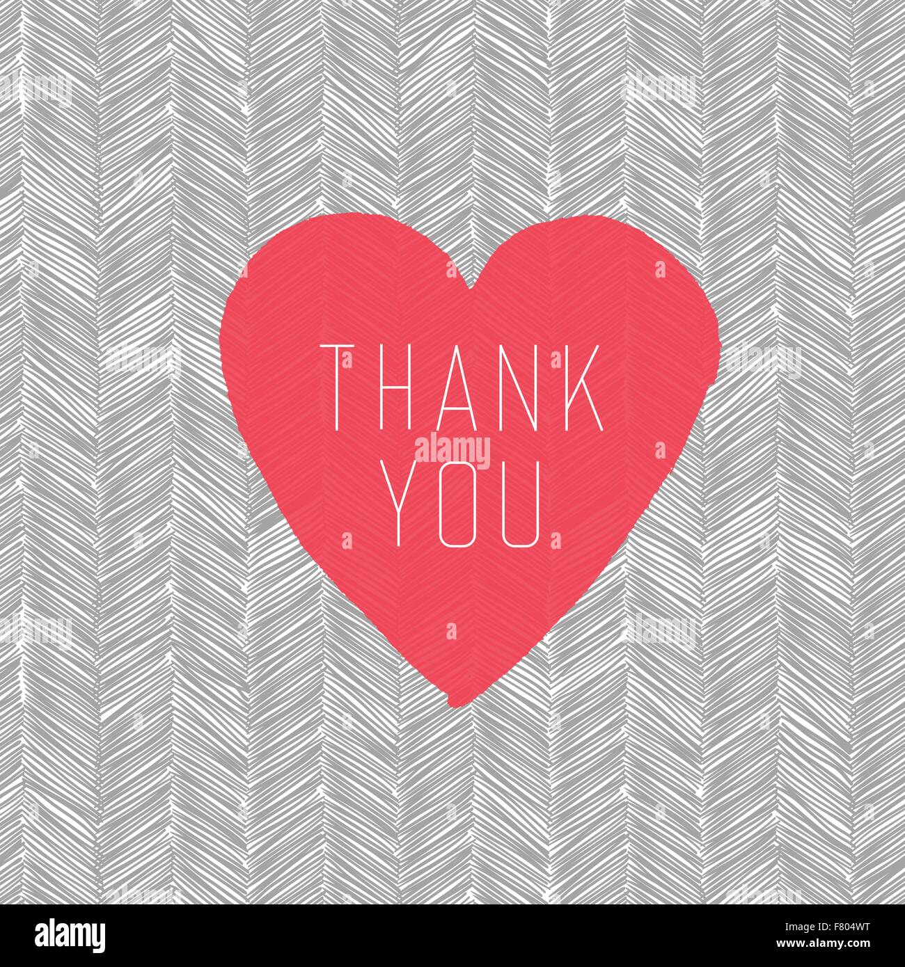 Thank You Card with Heart Symbol on Hand Drawn Pattern Stock Vector ...