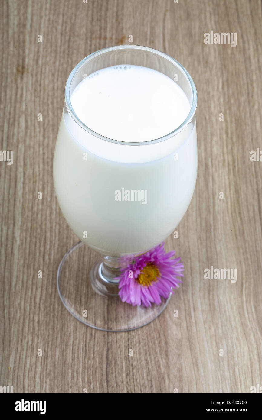 Fresh cold milk in glass on the wood background Stock Photo - Alamy