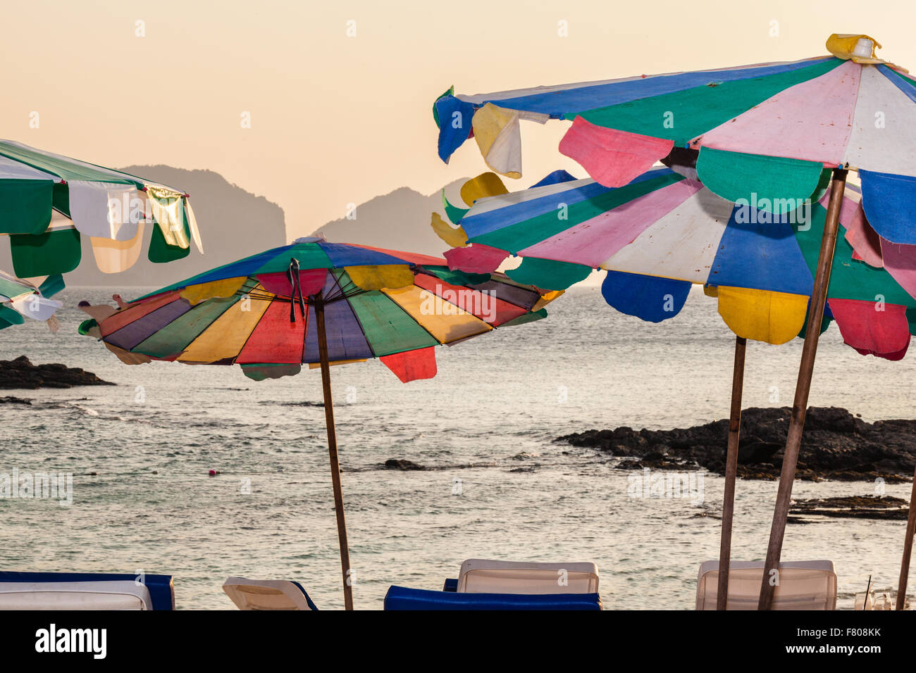 vibrant and multi colored beach umbrellas in a tropical paradise Stock ...