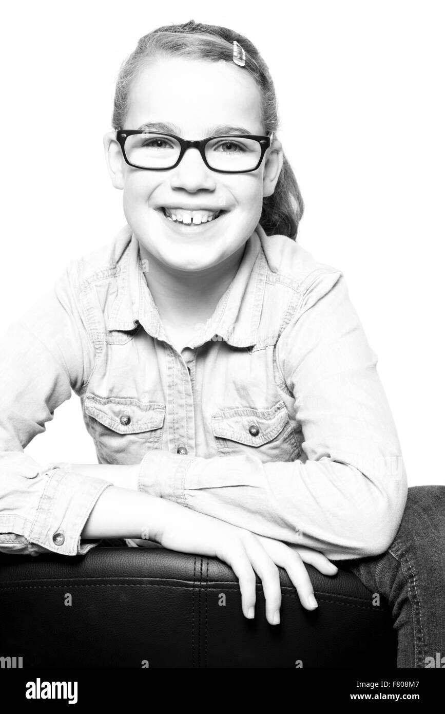Portrait from a young girl in front of white background Stock Photo - Alamy