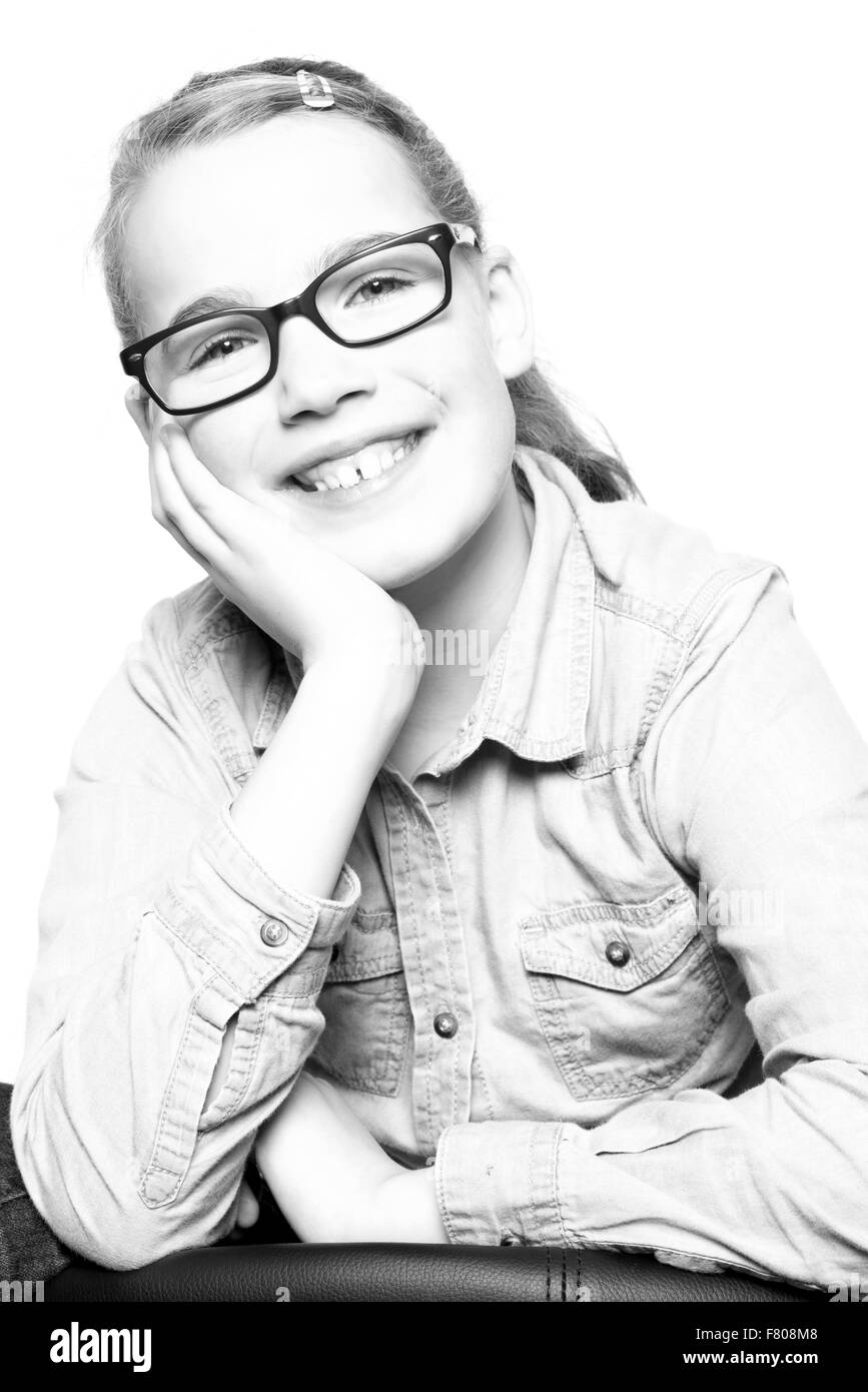 Portrait from a young girl in front of white background Stock Photo - Alamy