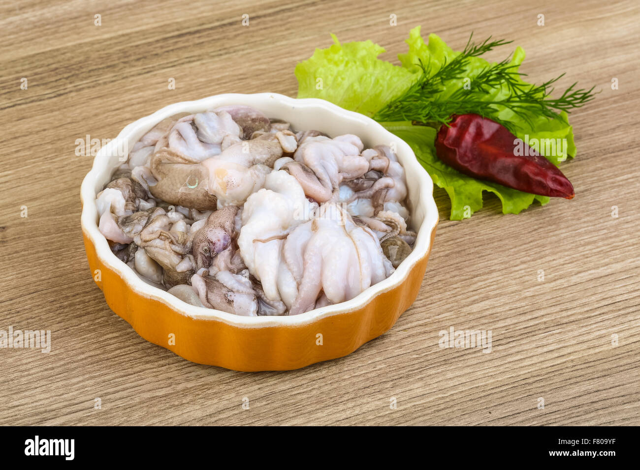Raw baby octopus in the bowl ready for cooking Stock Photo - Alamy