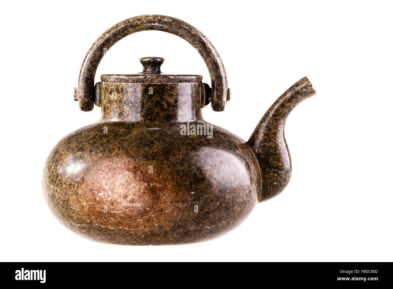 an old marble teapot isolated over a white background Stock Photo - Alamy