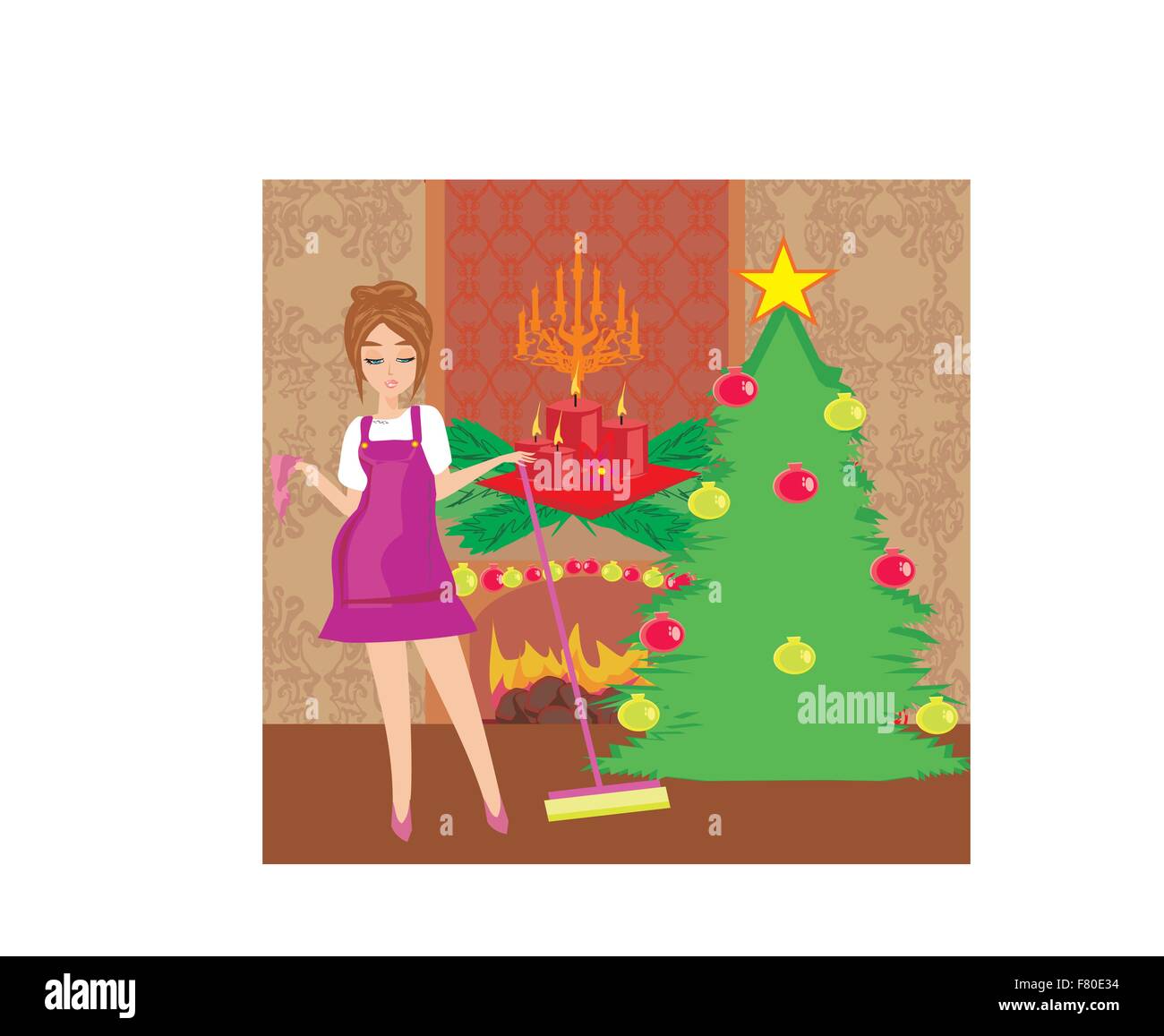 housewife cleaning house before Christmas Stock Vector Image & Art - Alamy
