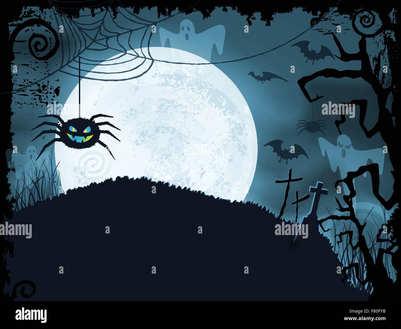 Blue Halloween background with scary spider Stock Vector Image & Art ...