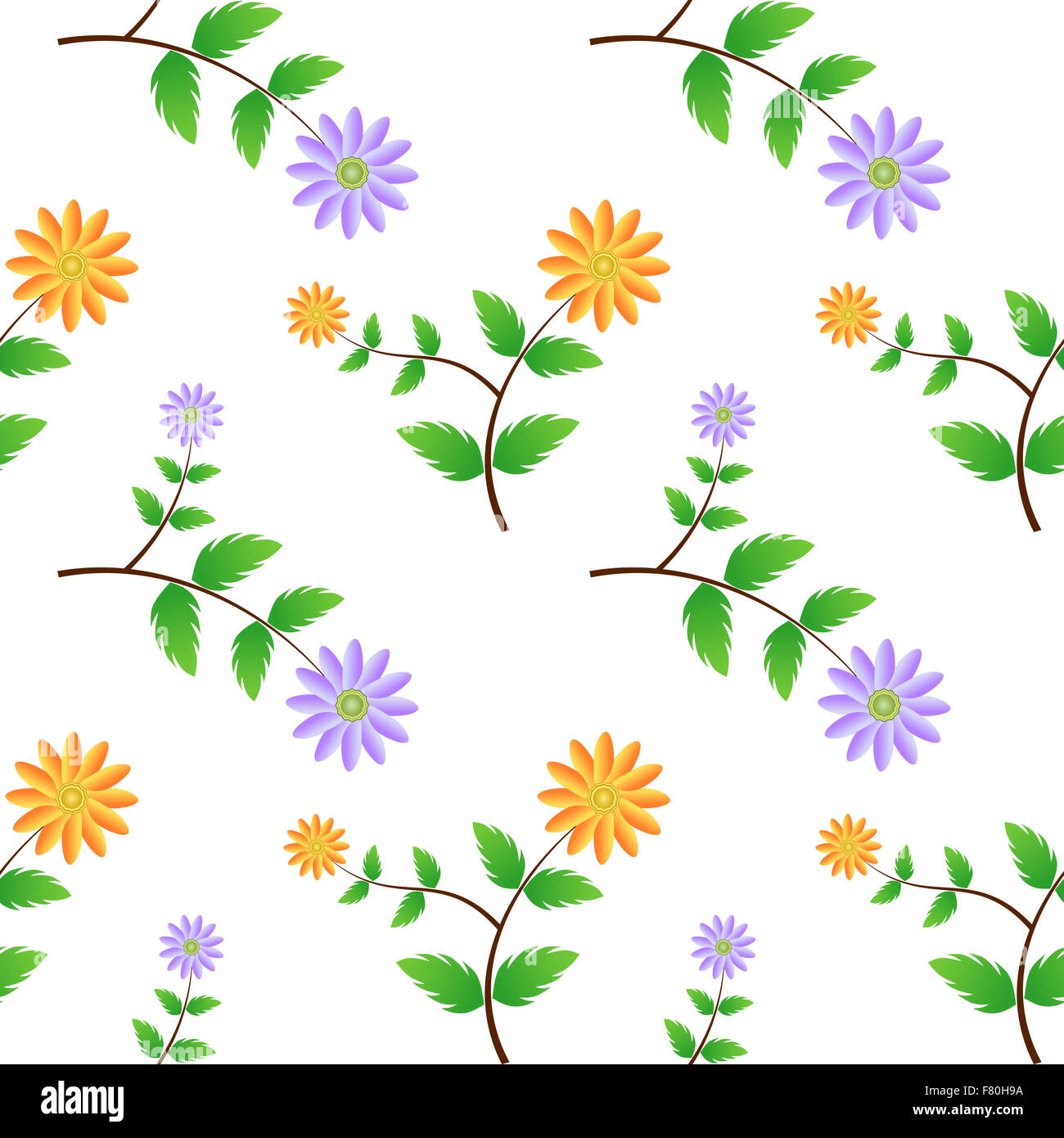 Seamless floral pattern with flowers and leaves on white background ...