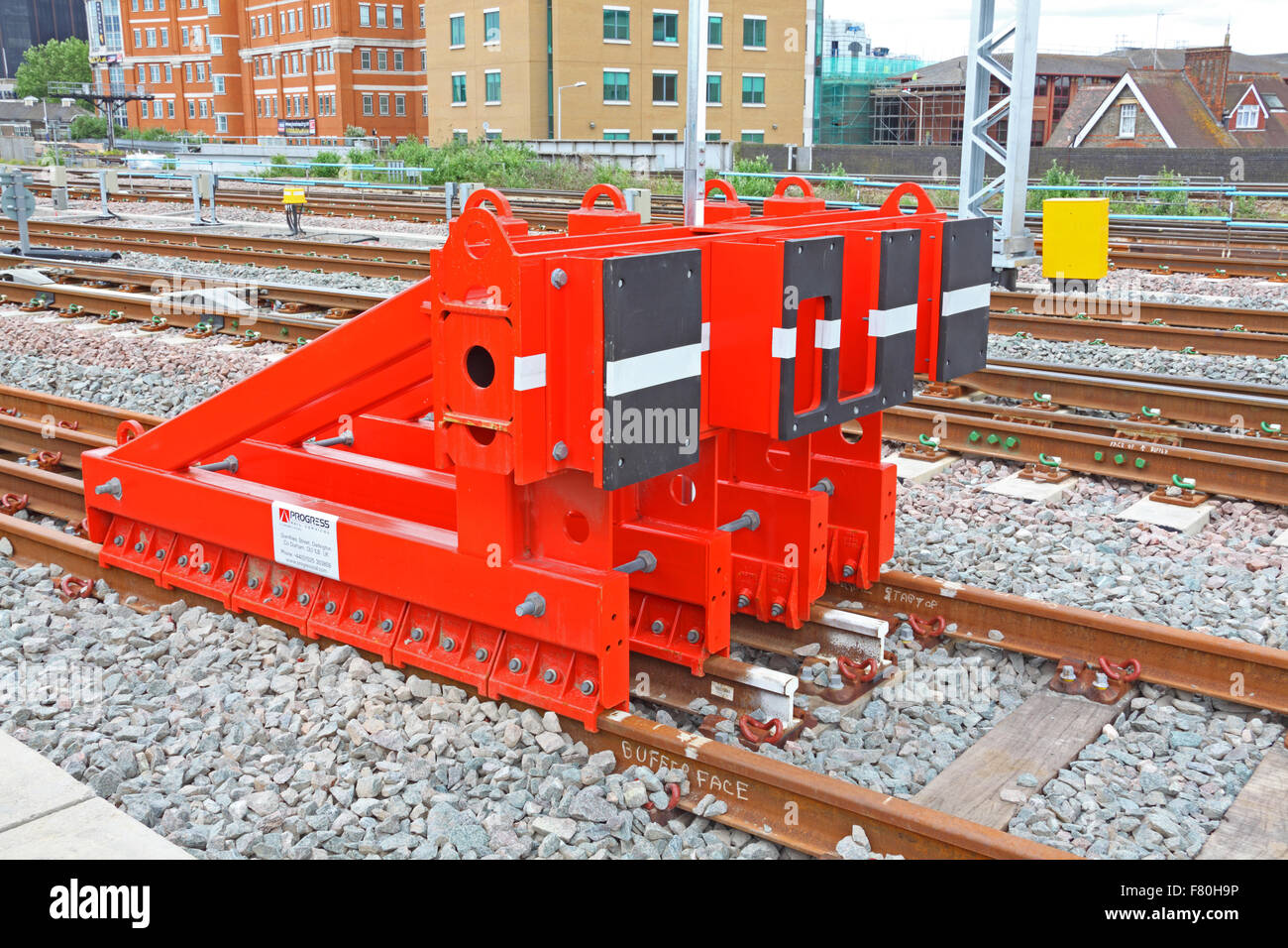 A very visible set of steel fabricated stop blocks mounted on the ...