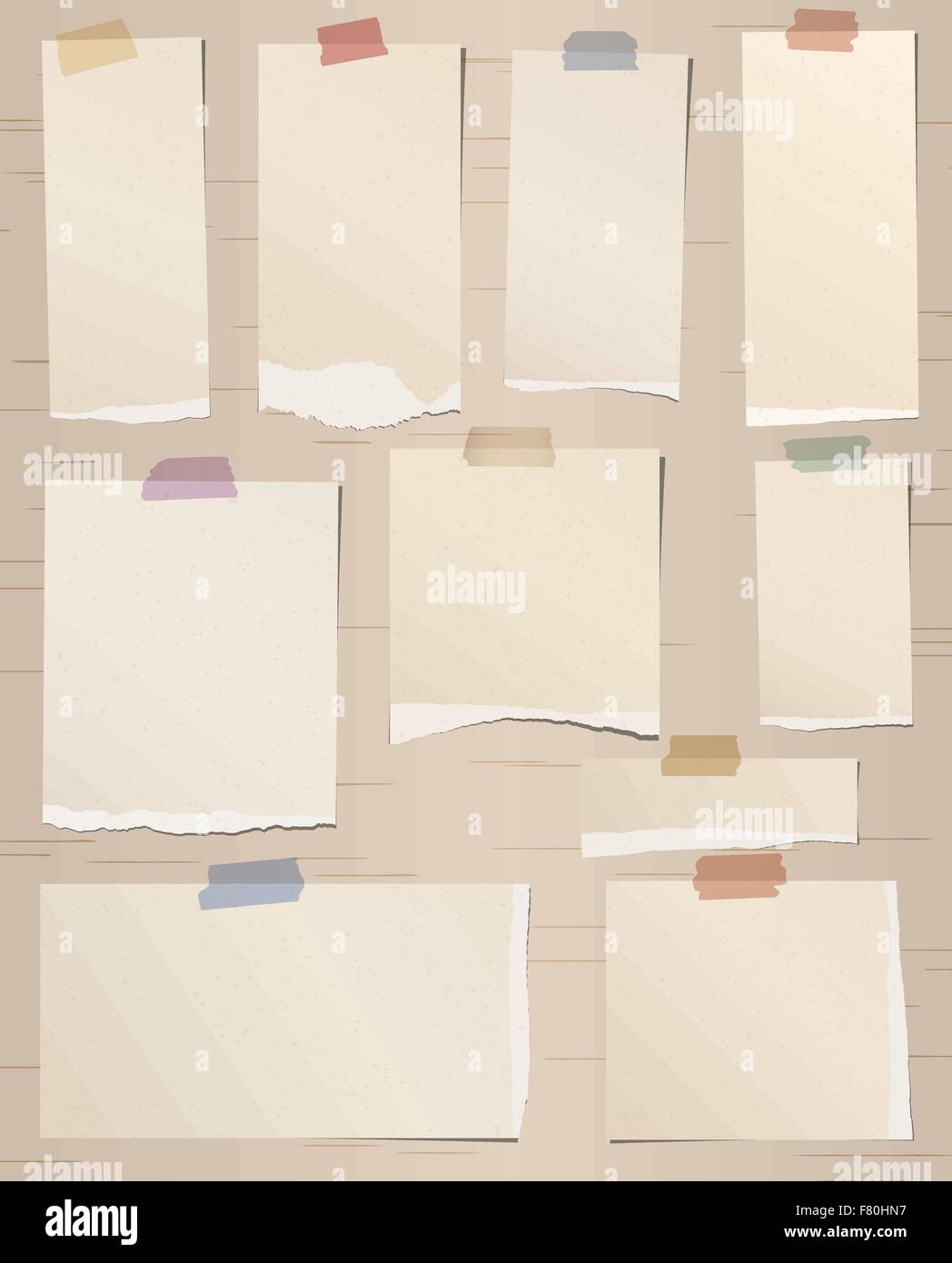 Set of various brown torn note papers with adhesive tape Stock Vector ...