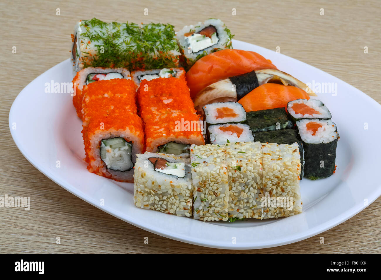 Japan traditional cusine - fresh cold sushi set Stock Photo - Alamy