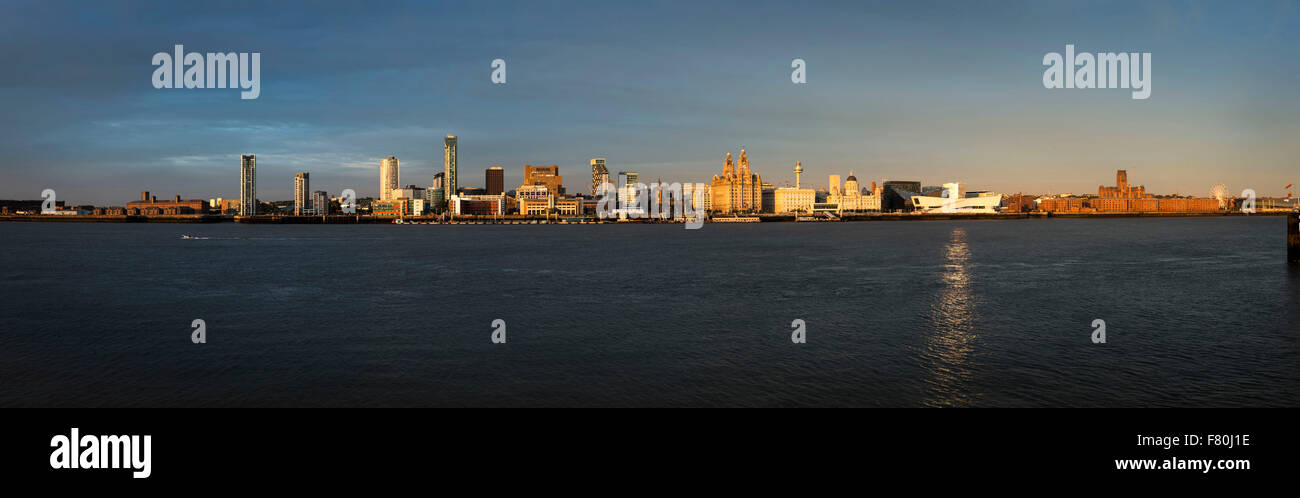 Liverpool City from the Mersey at Sunset, England United Kingdom Stock ...