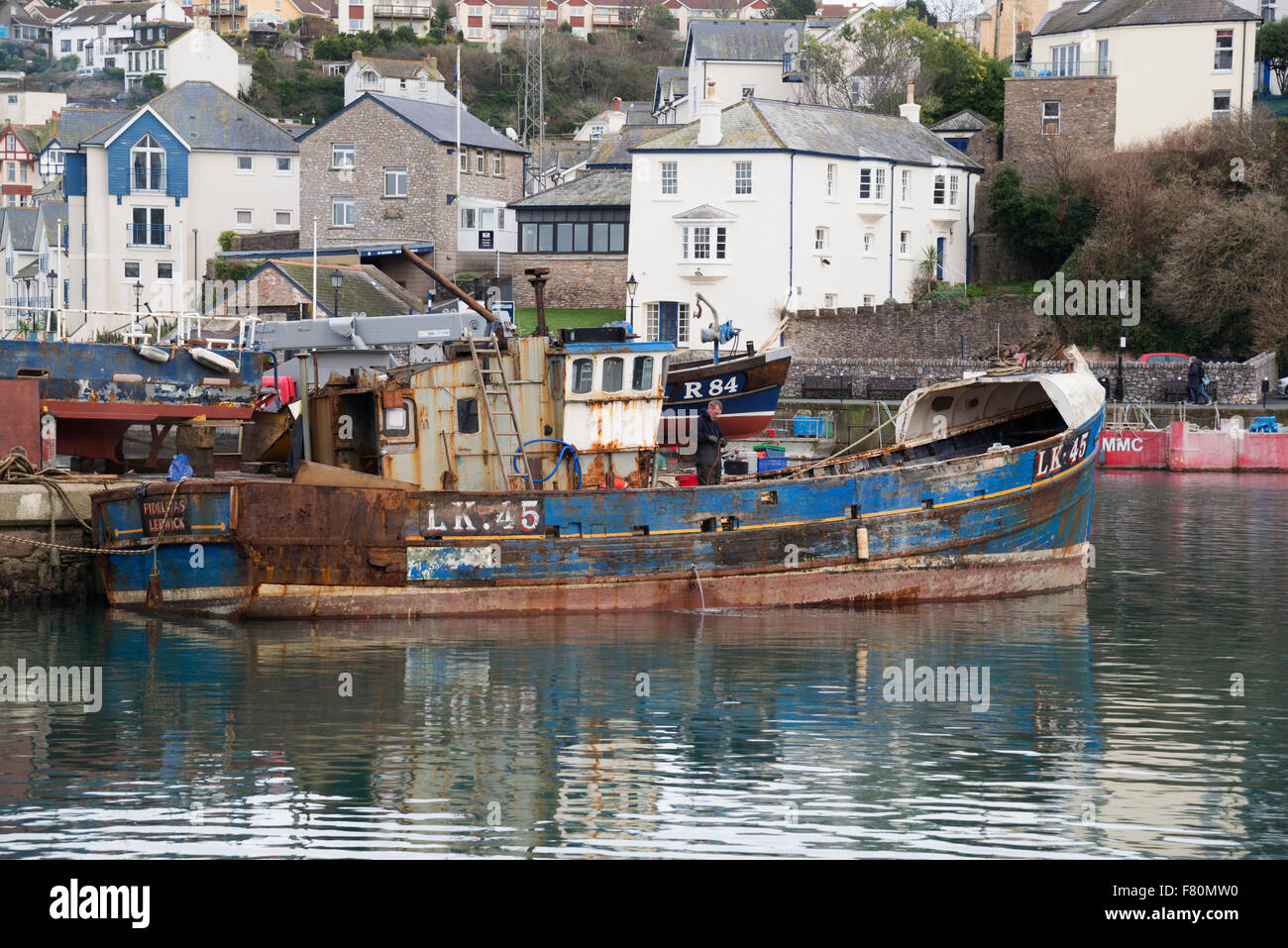 An Old trawler moored in Brixham harbour Stock Photo - Alamy