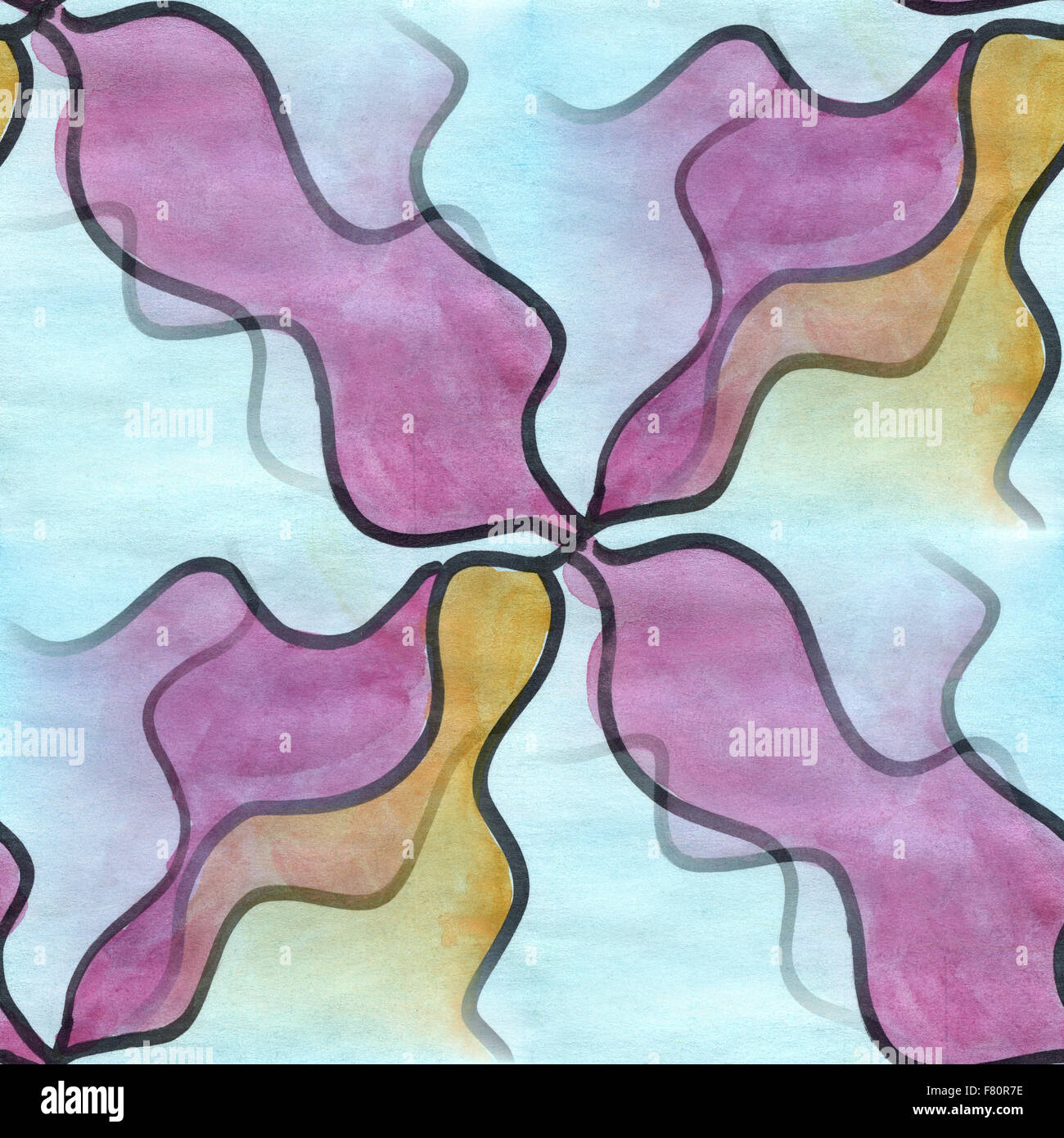 Seamless blue violet wave curves stripes cubism abstract watercolor ...