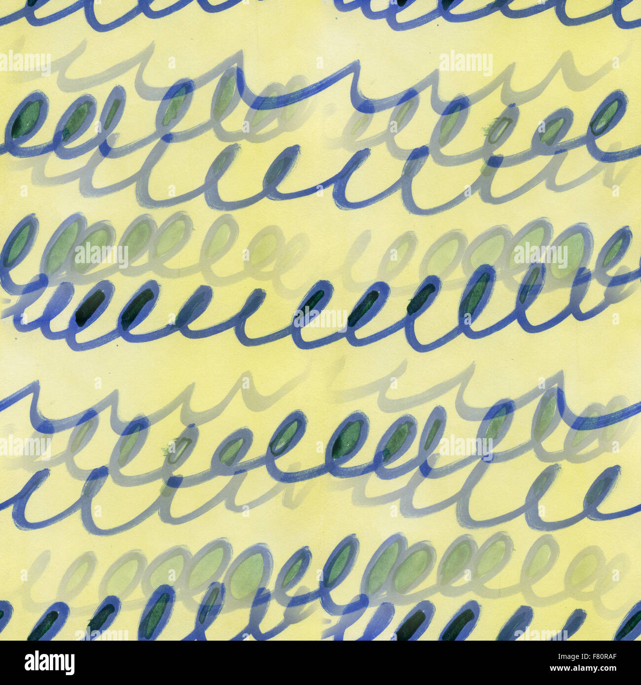 Seamless blue yellow wave curves stripes cubism abstract watercolor ...