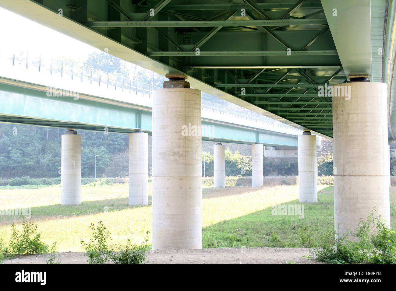 What you are seen under an overpass, the metal structure and cement ...
