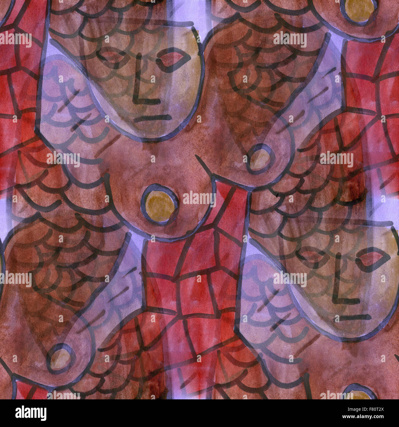 cubism woman chest Phoenix seamless texture watercolor background ...