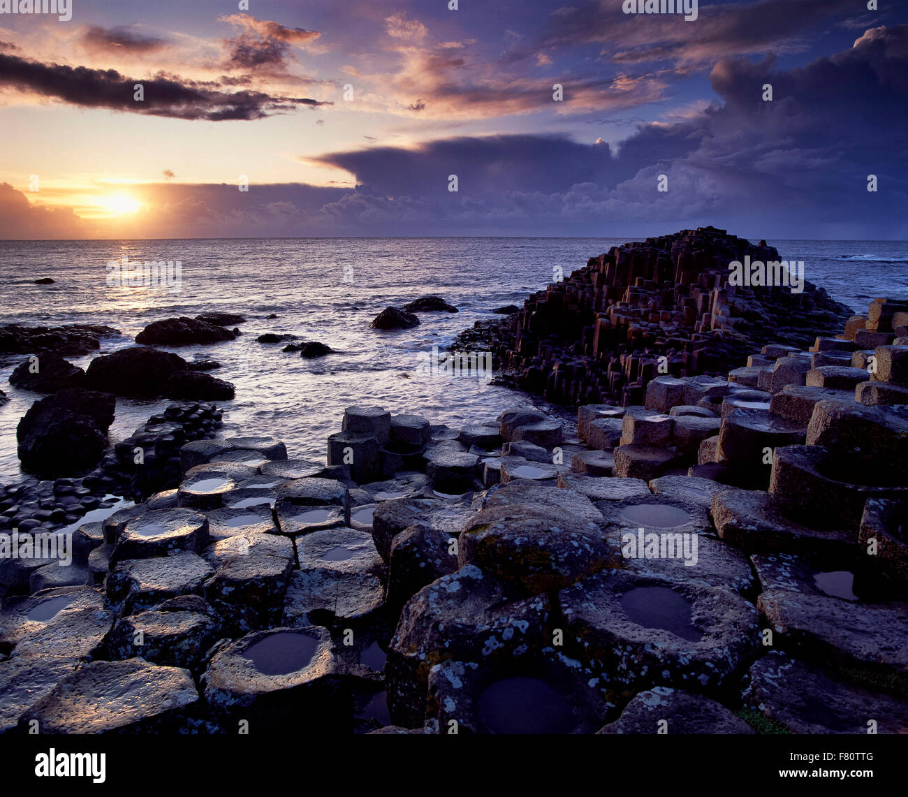 Sunset at Giants Causeway Causeway Coast North County Antrim Northern ...