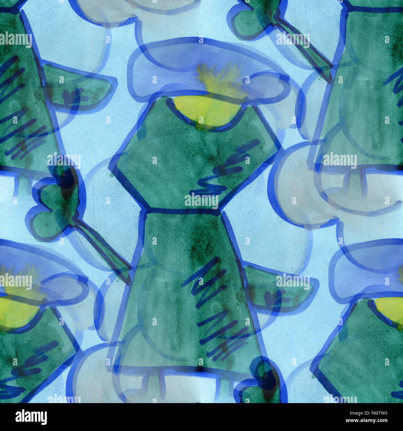 cubism Blue green man seamless texture watercolor background artist ...