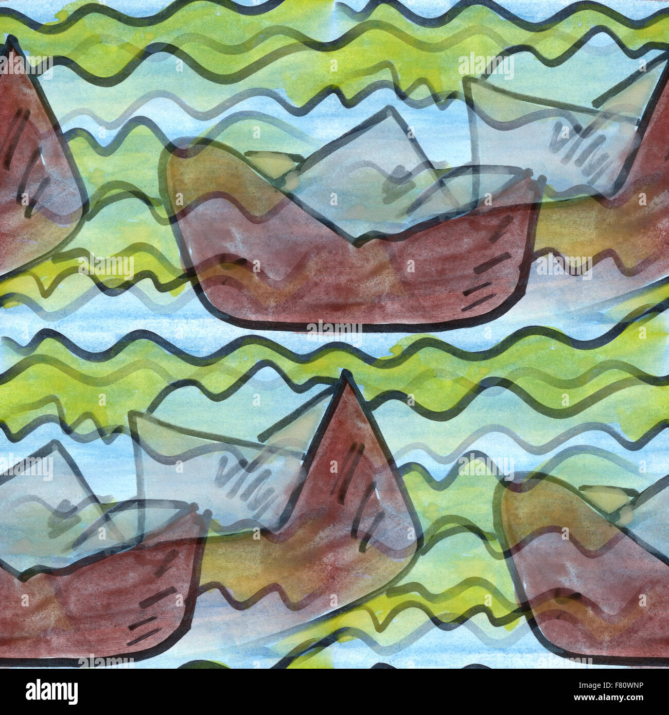cubism paper boat water seamless texture watercolor background artist ...