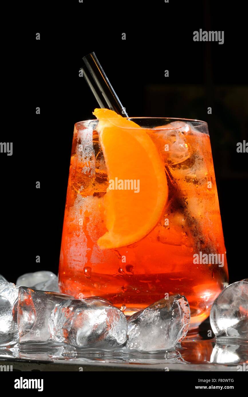 Aperol Spritz with ice and orange Stock Photo - Alamy