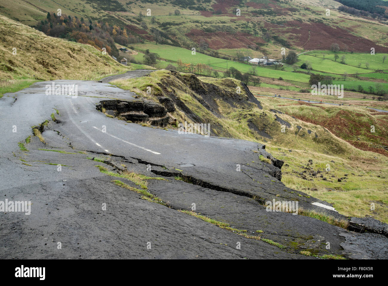 Collapsed A625 road in Peak District UK Stock Photo - Alamy